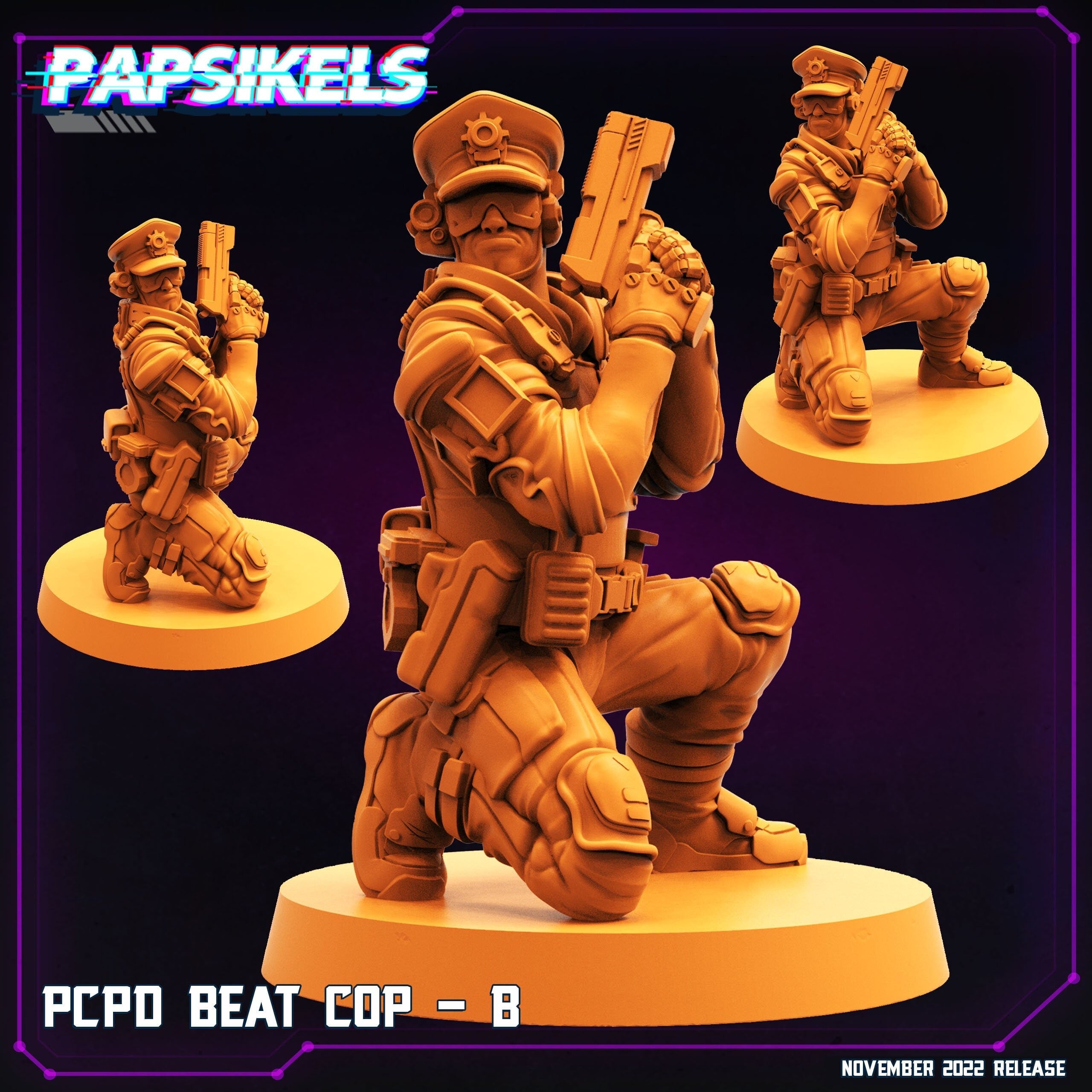 Cyberpunks Edge runners PCPD Beat Cop B, Papsikels – Starlett Miniatures